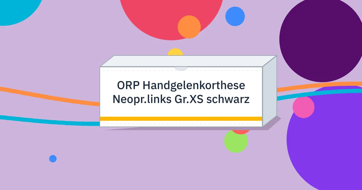 Symbolbild: Packung mit der Aufschrift ORP Handgelenkorthese Neopr.links Gr.XS schwarz (PZN 04901510) – Verfügbarkeit und Bezug in Apotheken in Frankfurt am Main