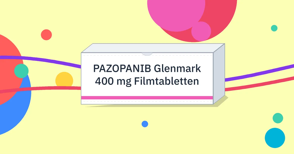Symbolbild: Packung mit der Aufschrift PAZOPANIB Glenmark 400 mg Filmtabletten (PZN 19823603) – Verfügbarkeit und Bezug in Apotheken in Frankfurt am Main