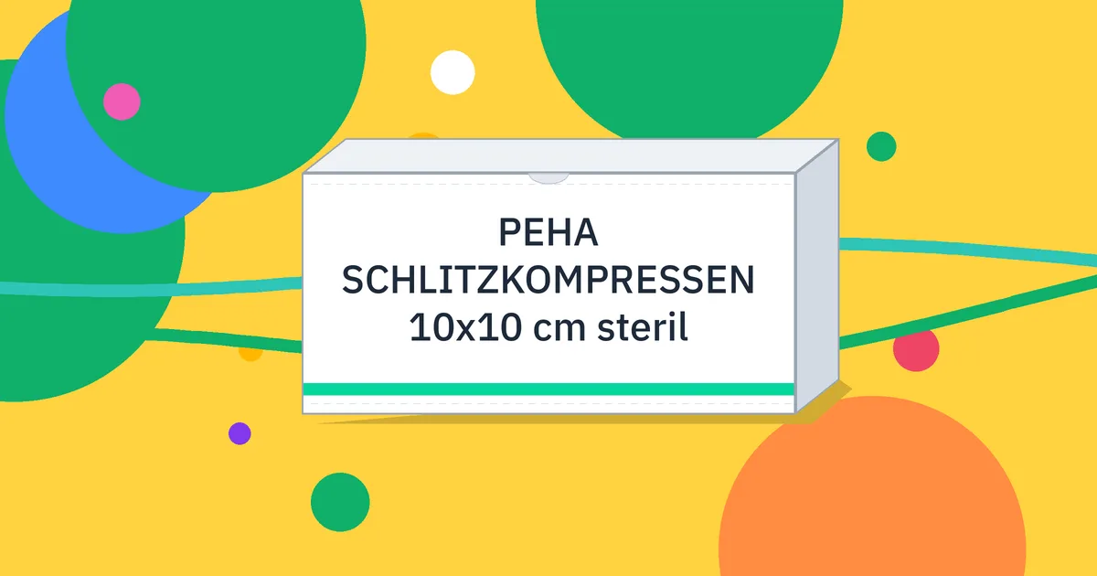 Symbolbild: Packung mit der Aufschrift PEHA SCHLITZKOMPRESSEN 10x10 cm steril (PZN 20124247) – Verfügbarkeit und Bezug in Apotheken in Frankfurt am Main