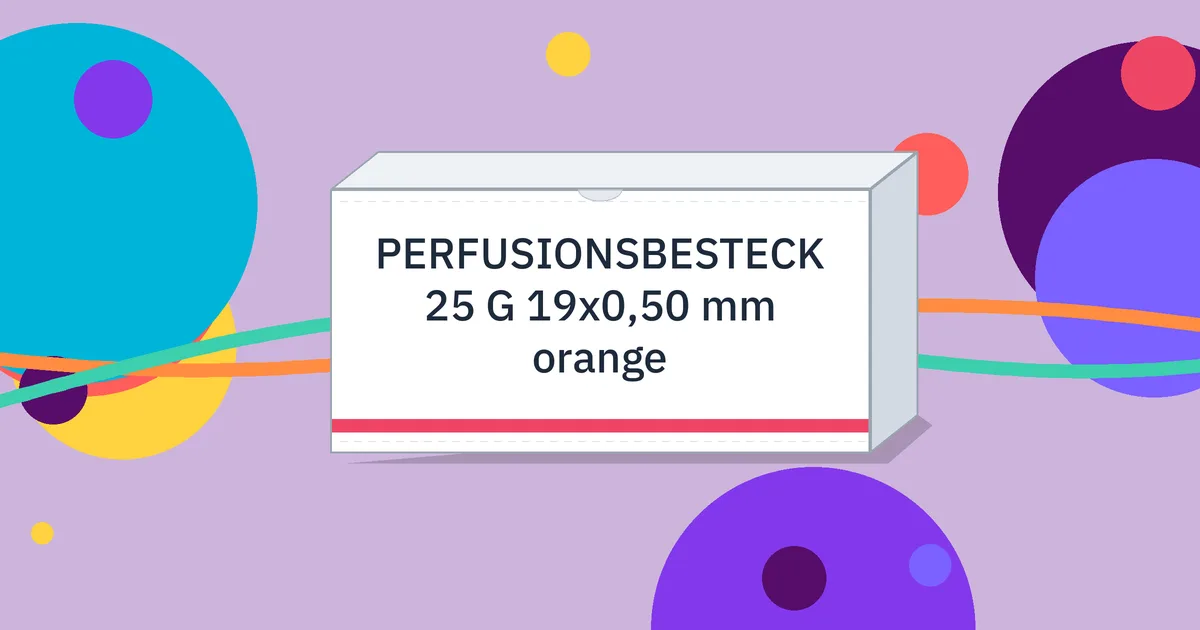 Symbolbild: Packung mit der Aufschrift PERFUSIONSBESTECK 25 G 19x0,50 mm orange (PZN 13846537) – Verfügbarkeit und Bezug in Apotheken in Frankfurt am Main