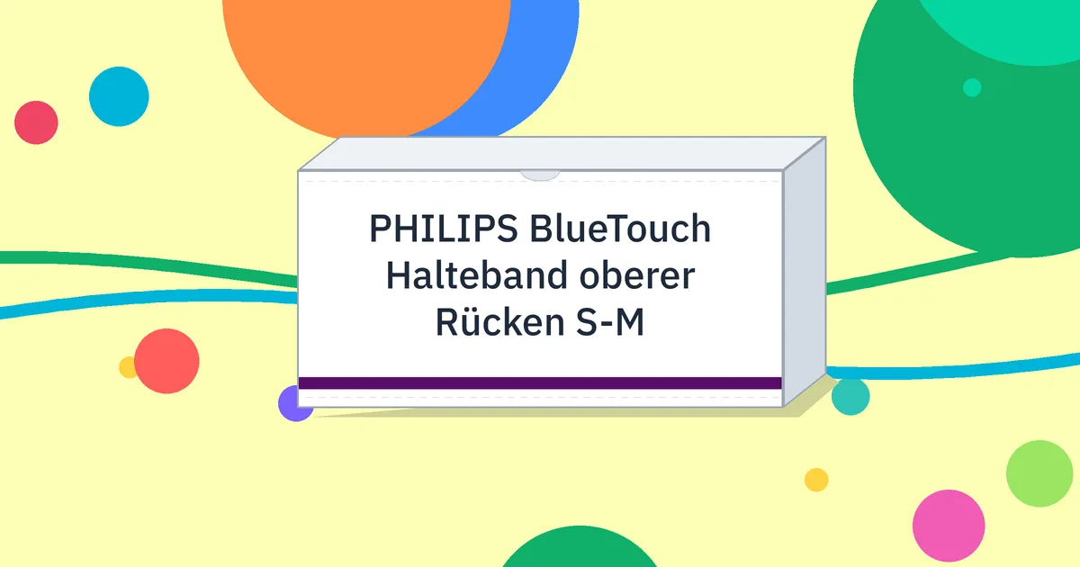 Symbolbild: Packung mit der Aufschrift PHILIPS BlueTouch Halteband oberer Rücken S-M (PZN 10108224) – Verfügbarkeit und Bezug in Apotheken in Frankfurt am Main
