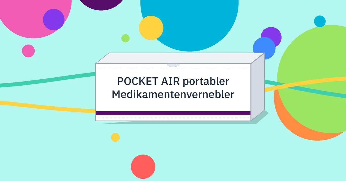 Symbolbild: Packung mit der Aufschrift POCKET AIR portabler Medikamentenvernebler (PZN 16381458) – Verfügbarkeit und Bezug in Apotheken in Frankfurt am Main