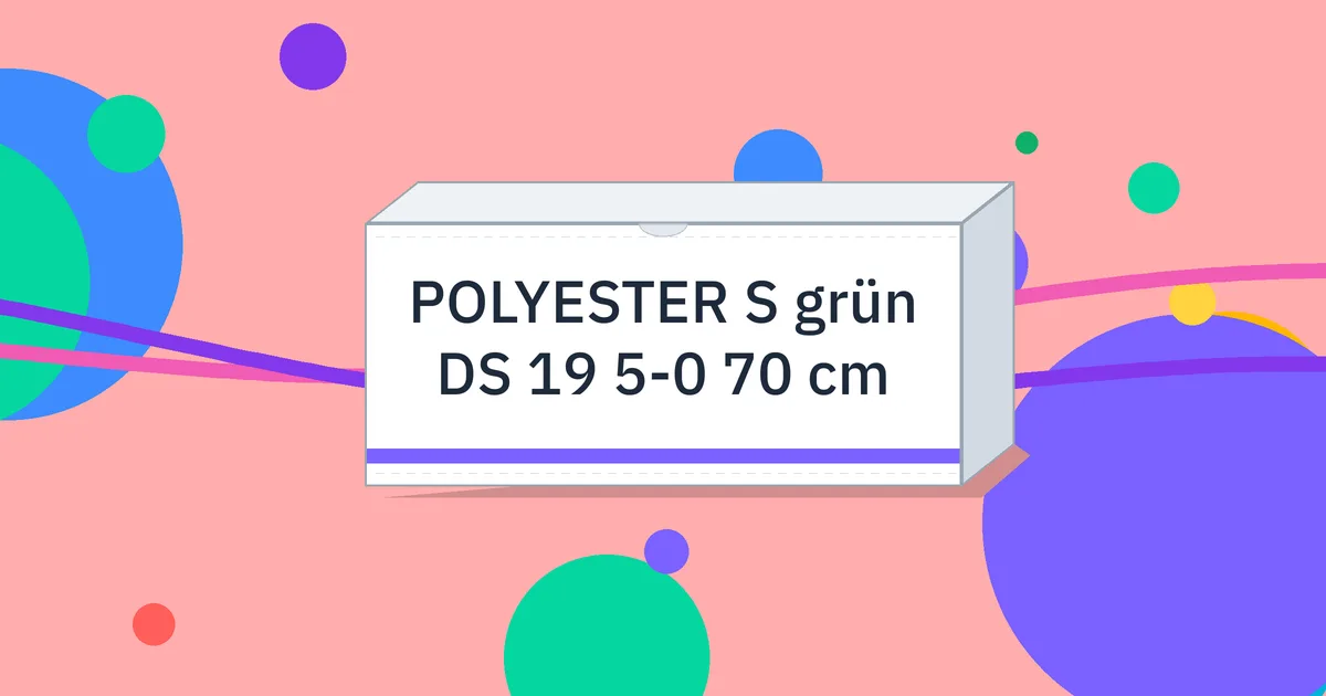 Symbolbild: Packung mit der Aufschrift POLYESTER S grün DS 19 5-0 70 cm (PZN 00548502) – Verfügbarkeit und Bezug in Apotheken in Frankfurt am Main