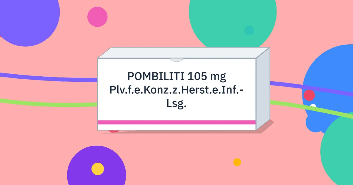 Symbolbild: Packung mit der Aufschrift POMBILITI 105 mg Plv.f.e.Konz.z.Herst.e.Inf.-Lsg. (PZN 18106561) – Verfügbarkeit und Bezug in Apotheken in Frankfurt am Main
