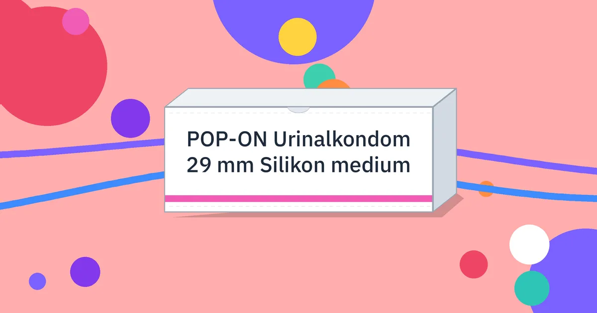 Symbolbild: Packung mit der Aufschrift POP-ON Urinalkondom 29 mm Silikon medium (PZN 11136665) – Verfügbarkeit und Bezug in Apotheken in Frankfurt am Main