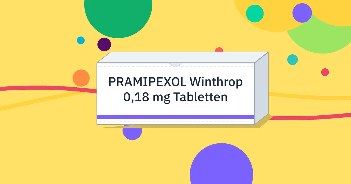 Symbolbild: Packung mit der Aufschrift PRAMIPEXOL Winthrop 0,18 mg Tabletten (PZN 06912067) – Verfügbarkeit und Bezug in Apotheken in Frankfurt am Main