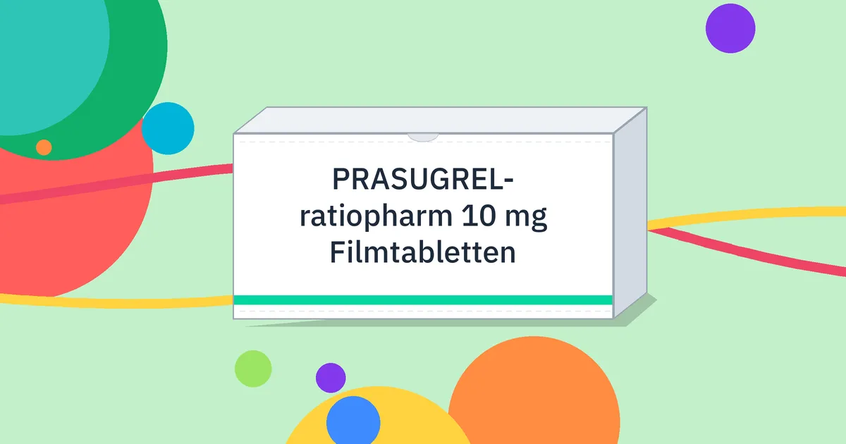 Symbolbild: Packung mit der Aufschrift PRASUGREL-ratiopharm 10 mg Filmtabletten (PZN 14058109) – Verfügbarkeit und Bezug in Apotheken in Frankfurt am Main