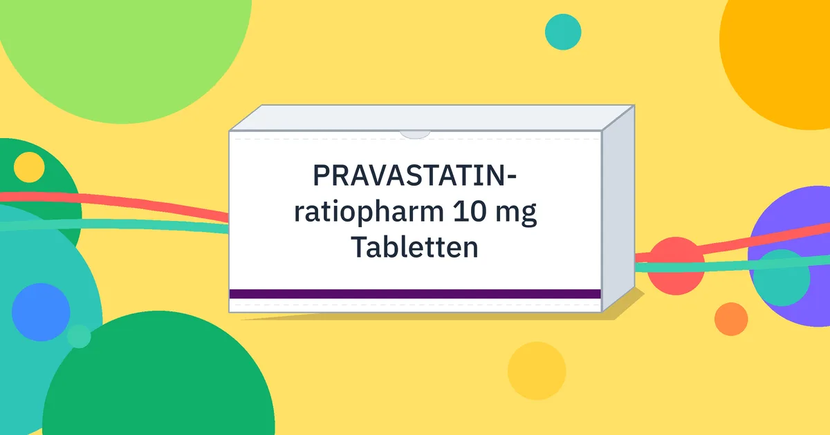 Symbolbild: Packung mit der Aufschrift PRAVASTATIN-ratiopharm 10 mg Tabletten (PZN 00848635) – Verfügbarkeit und Bezug in Apotheken in Frankfurt am Main