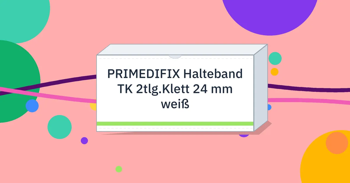 Symbolbild: Packung mit der Aufschrift PRIMEDIFIX Halteband TK 2tlg.Klett 24 mm weiß (PZN 12603100) – Verfügbarkeit und Bezug in Apotheken in Frankfurt am Main
