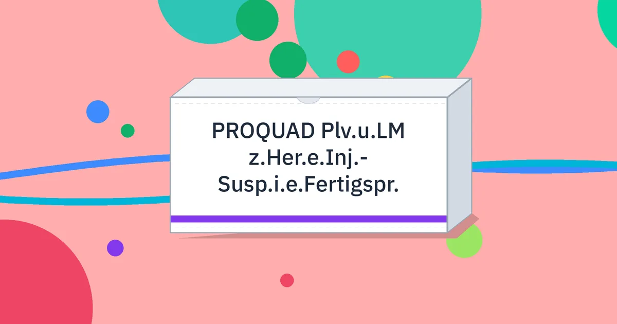 Symbolbild: Packung mit der Aufschrift PROQUAD Plv.u.LM z.Her.e.Inj.-Susp.i.e.Fertigspr. (PZN 18062125) – Verfügbarkeit und Bezug in Apotheken in Frankfurt am Main
