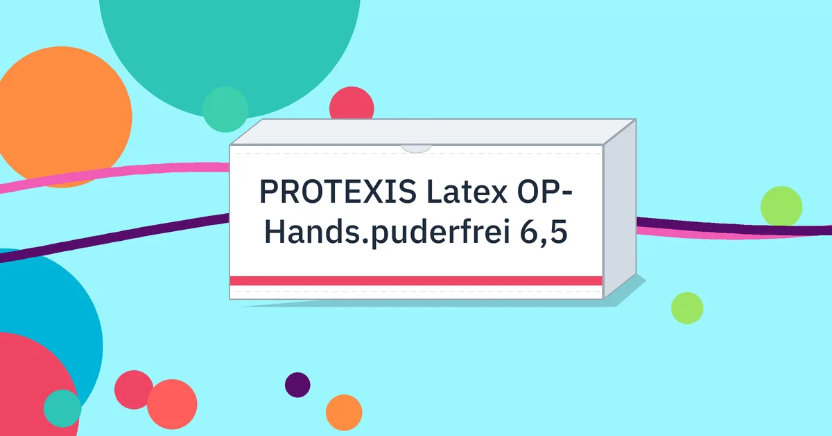 Symbolbild: Packung mit der Aufschrift PROTEXIS Latex OP-Hands.puderfrei 6,5 (PZN 20692715) – Verfügbarkeit und Bezug in Apotheken in Frankfurt am Main