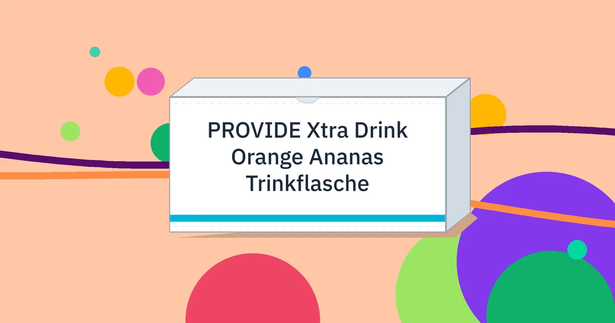 Symbolbild: Packung mit der Aufschrift PROVIDE Xtra Drink Orange Ananas Trinkflasche (PZN 06412005) – Verfügbarkeit und Bezug in Apotheken in Frankfurt am Main