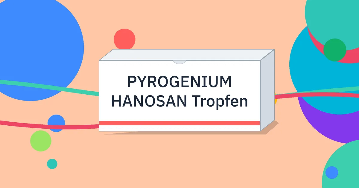 Symbolbild: Packung mit der Aufschrift PYROGENIUM HANOSAN Tropfen (PZN 01834629) – Verfügbarkeit und Bezug in Apotheken in Frankfurt am Main