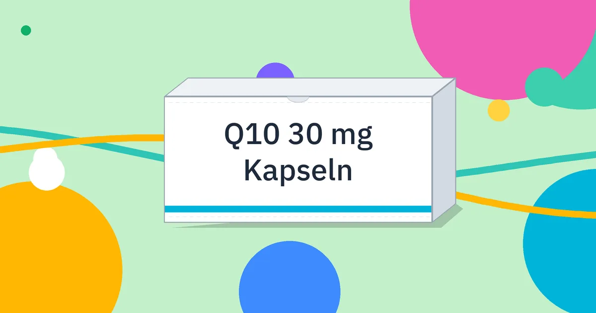 Symbolbild: Packung mit der Aufschrift Q10 30 mg Kapseln (PZN 02577494) – Verfügbarkeit und Bezug in Apotheken in Frankfurt am Main