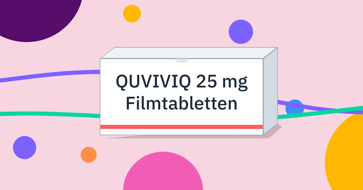 Symbolbild: Packung mit der Aufschrift QUVIVIQ 25 mg Filmtabletten (PZN 18113087) – Verfügbarkeit und Bezug in Apotheken in Frankfurt am Main