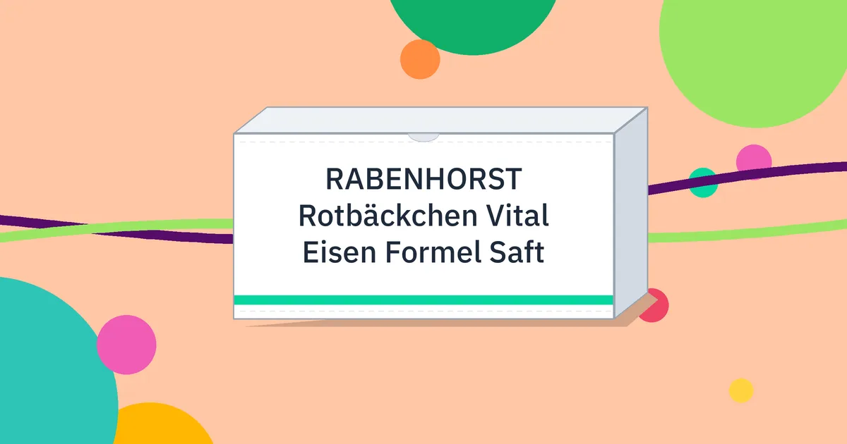 Symbolbild: Packung mit der Aufschrift RABENHORST Rotbäckchen Vital Eisen Formel Saft (PZN 11005727) – Verfügbarkeit und Bezug in Apotheken in Frankfurt am Main