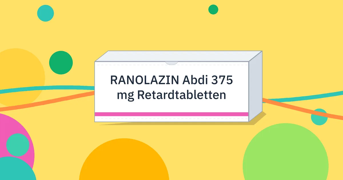 Symbolbild: Packung mit der Aufschrift RANOLAZIN Abdi 375 mg Retardtabletten (PZN 19133040) – Verfügbarkeit und Bezug in Apotheken in Frankfurt am Main