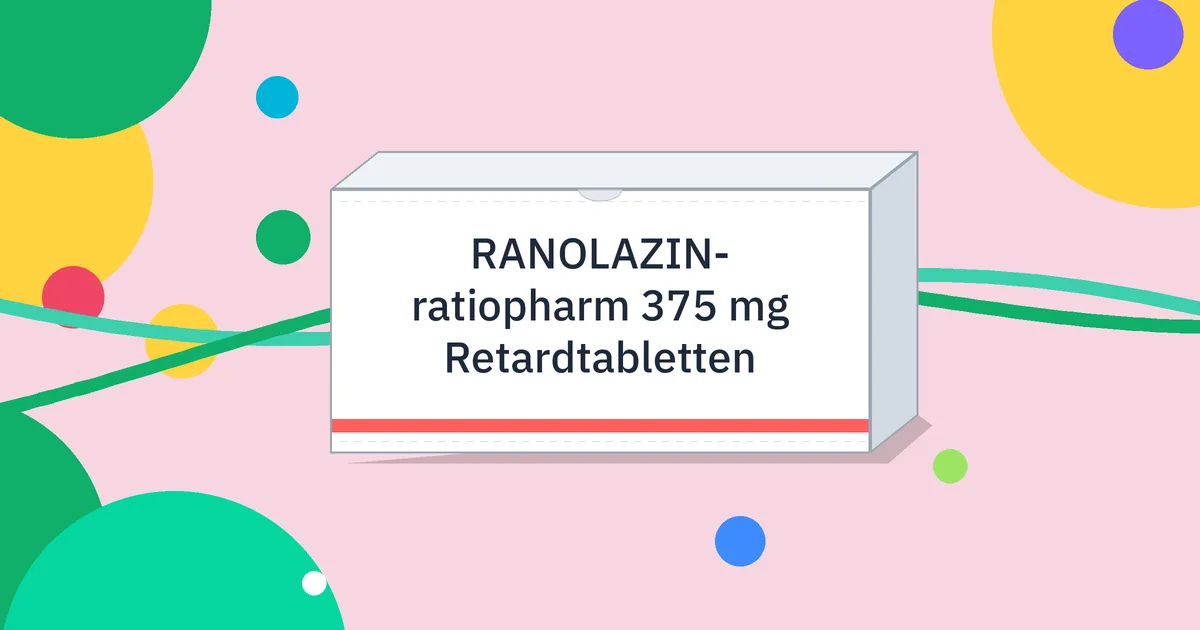 Symbolbild: Packung mit der Aufschrift RANOLAZIN-ratiopharm 375 mg Retardtabletten (PZN 20341358) – Verfügbarkeit und Bezug in Apotheken in Frankfurt am Main