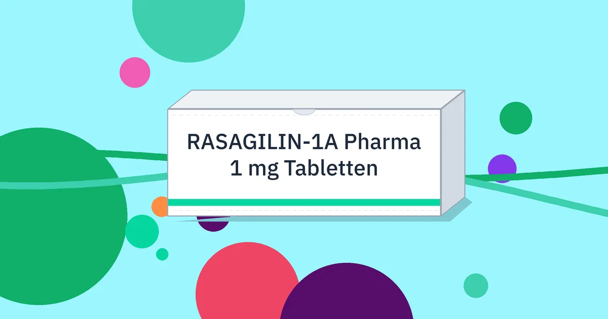 Symbolbild: Packung mit der Aufschrift RASAGILIN-1A Pharma 1 mg Tabletten (PZN 11172201) – Verfügbarkeit und Bezug in Apotheken in Frankfurt am Main