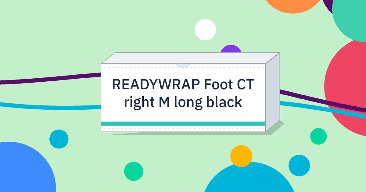 Symbolbild: Packung mit der Aufschrift READYWRAP Foot CT right M long black (PZN 18009214) – Verfügbarkeit und Bezug in Apotheken in Frankfurt am Main