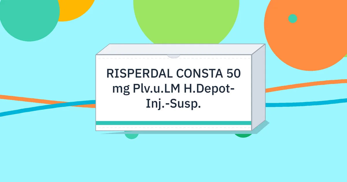 Symbolbild: Packung mit der Aufschrift RISPERDAL CONSTA 50 mg Plv.u.LM H.Depot-Inj.-Susp. (PZN 04301572) – Verfügbarkeit und Bezug in Apotheken in Frankfurt am Main