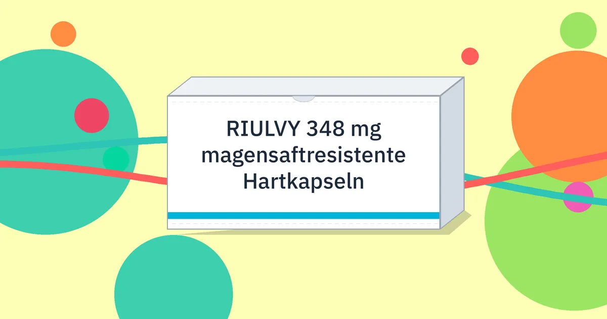 Symbolbild: Packung mit der Aufschrift RIULVY 348 mg magensaftresistente Hartkapseln (PZN 09750926) – Verfügbarkeit und Bezug in Apotheken in Frankfurt am Main