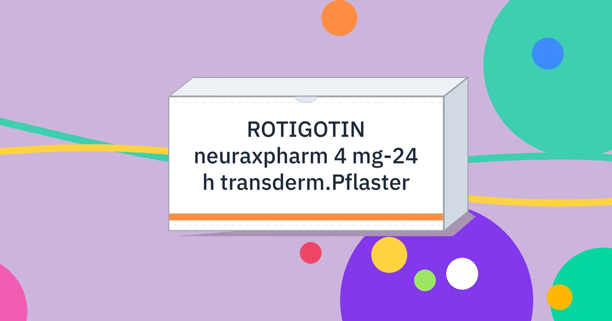 Symbolbild: Packung mit der Aufschrift ROTIGOTIN neuraxpharm 4 mg-24 h transderm.Pflaster (PZN 18369875) – Verfügbarkeit und Bezug in Apotheken in Frankfurt am Main