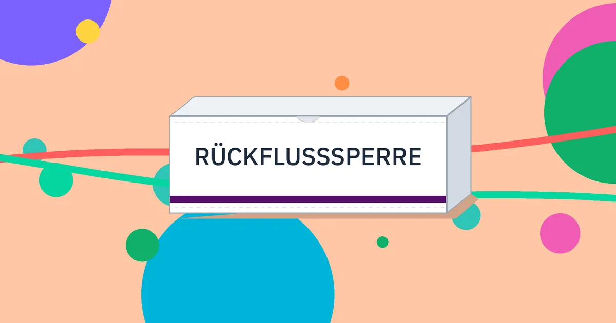 Symbolbild: Packung mit der Aufschrift RÜCKFLUSSSPERRE (PZN 03460848) – Verfügbarkeit und Bezug in Apotheken in Frankfurt am Main