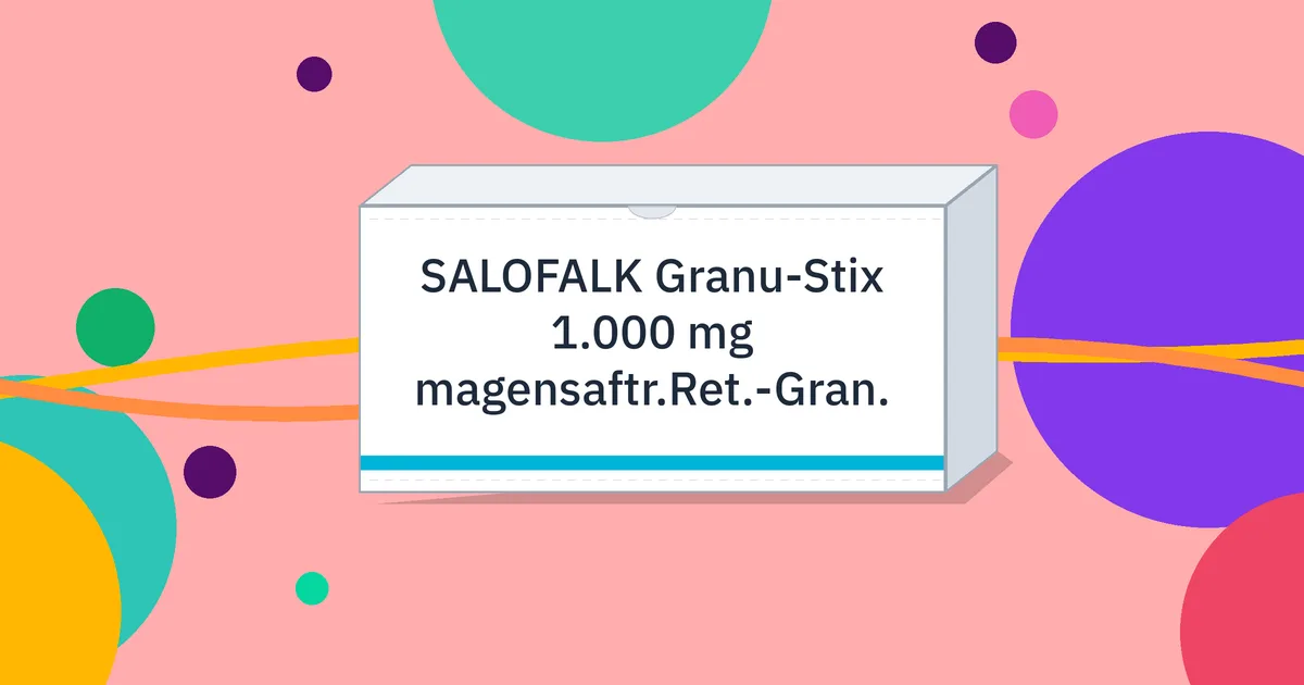 Symbolbild: Packung mit der Aufschrift SALOFALK Granu-Stix 1.000 mg magensaftr.Ret.-Gran. (PZN 02145530) – Verfügbarkeit und Bezug in Apotheken in Frankfurt am Main