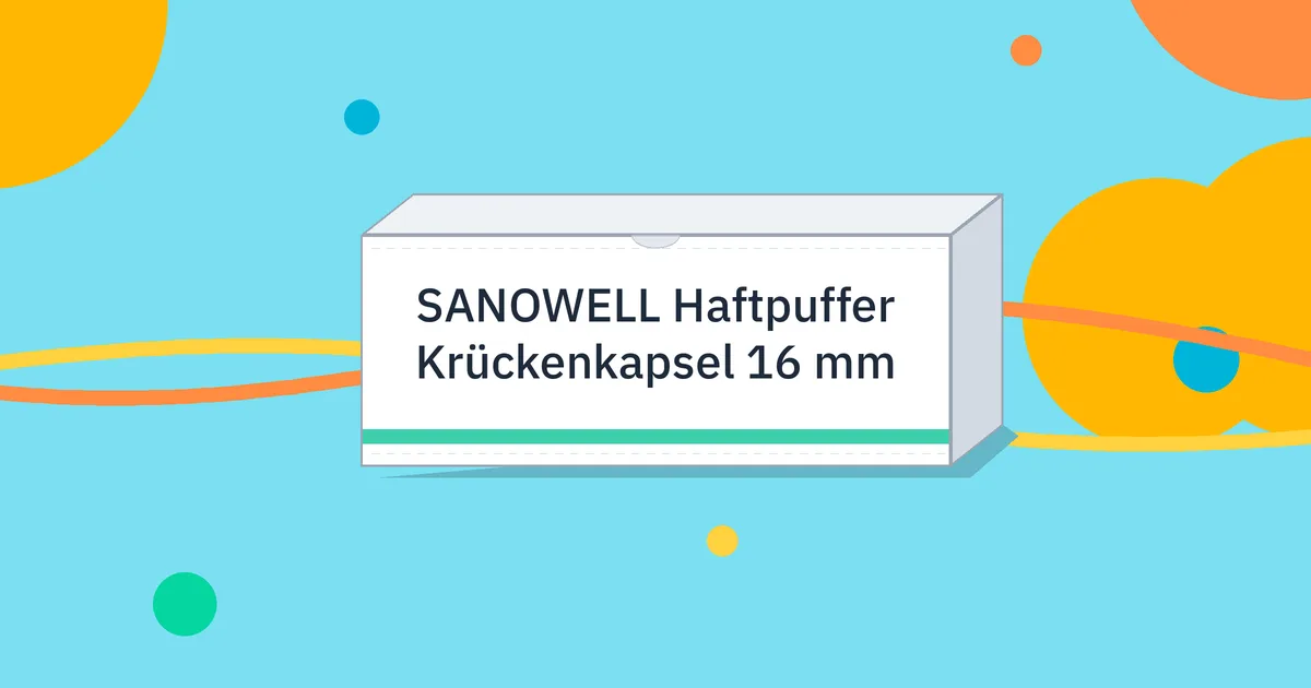 Symbolbild: Packung mit der Aufschrift SANOWELL Haftpuffer Krückenkapsel 16 mm (PZN 06103824) – Verfügbarkeit und Bezug in Apotheken in Frankfurt am Main