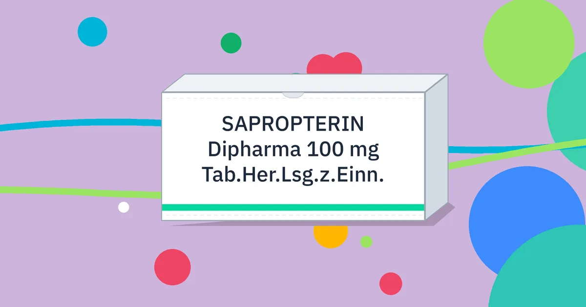 Symbolbild: Packung mit der Aufschrift SAPROPTERIN Dipharma 100 mg Tab.Her.Lsg.z.Einn. (PZN 17920319) – Verfügbarkeit und Bezug in Apotheken in Frankfurt am Main