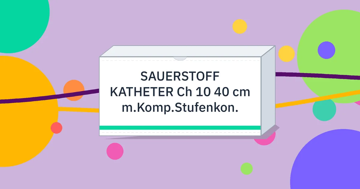 Symbolbild: Packung mit der Aufschrift SAUERSTOFF KATHETER Ch 10 40 cm m.Komp.Stufenkon. (PZN 01424280) – Verfügbarkeit und Bezug in Apotheken in Frankfurt am Main