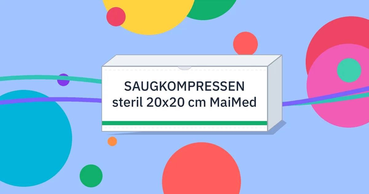 Symbolbild: Packung mit der Aufschrift SAUGKOMPRESSEN steril 20x20 cm MaiMed (PZN 20354390) – Verfügbarkeit und Bezug in Apotheken in Frankfurt am Main