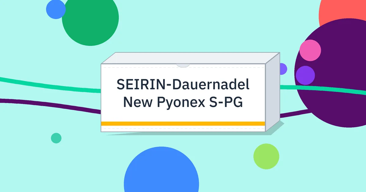 Symbolbild: Packung mit der Aufschrift SEIRIN-Dauernadel New Pyonex S-PG (PZN 04978174) – Verfügbarkeit und Bezug in Apotheken in Frankfurt am Main