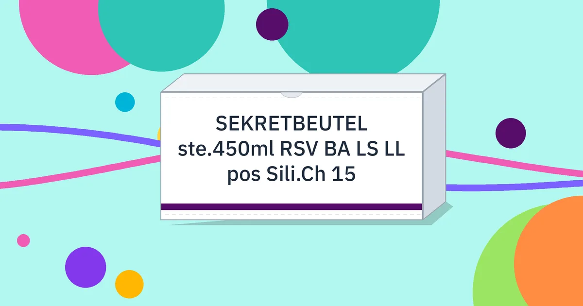 Symbolbild: Packung mit der Aufschrift SEKRETBEUTEL ste.450ml RSV BA LS LL pos Sili.Ch 15 (PZN 17488595) – Verfügbarkeit und Bezug in Apotheken in Frankfurt am Main