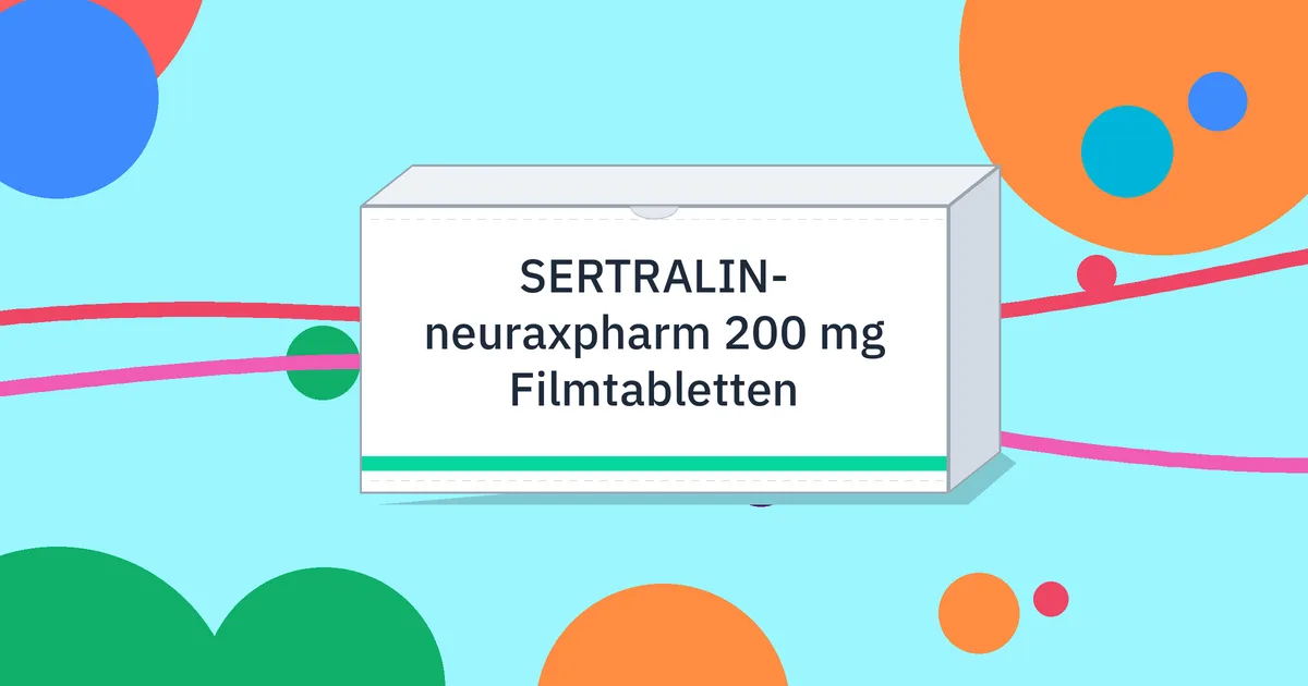 Symbolbild: Packung mit der Aufschrift SERTRALIN-neuraxpharm 200 mg Filmtabletten (PZN 16624234) – Verfügbarkeit und Bezug in Apotheken in Frankfurt am Main