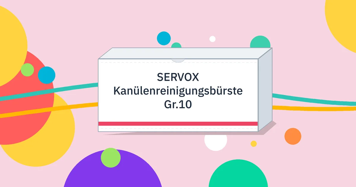 Symbolbild: Packung mit der Aufschrift SERVOX Kanülenreinigungsbürste Gr.10 (PZN 15591277) – Verfügbarkeit und Bezug in Apotheken in Frankfurt am Main