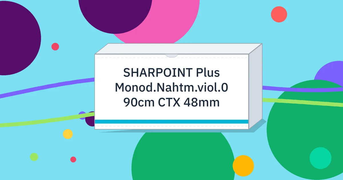 Symbolbild: Packung mit der Aufschrift SHARPOINT Plus Monod.Nahtm.viol.0 90cm CTX 48mm (PZN 17986910) – Verfügbarkeit und Bezug in Apotheken in Frankfurt am Main