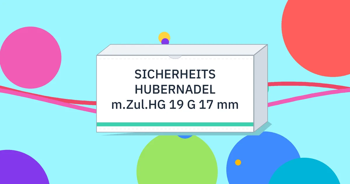 Symbolbild: Packung mit der Aufschrift SICHERHEITS HUBERNADEL m.Zul.HG 19 G 17 mm (PZN 14321848) – Verfügbarkeit und Bezug in Apotheken in Frankfurt am Main