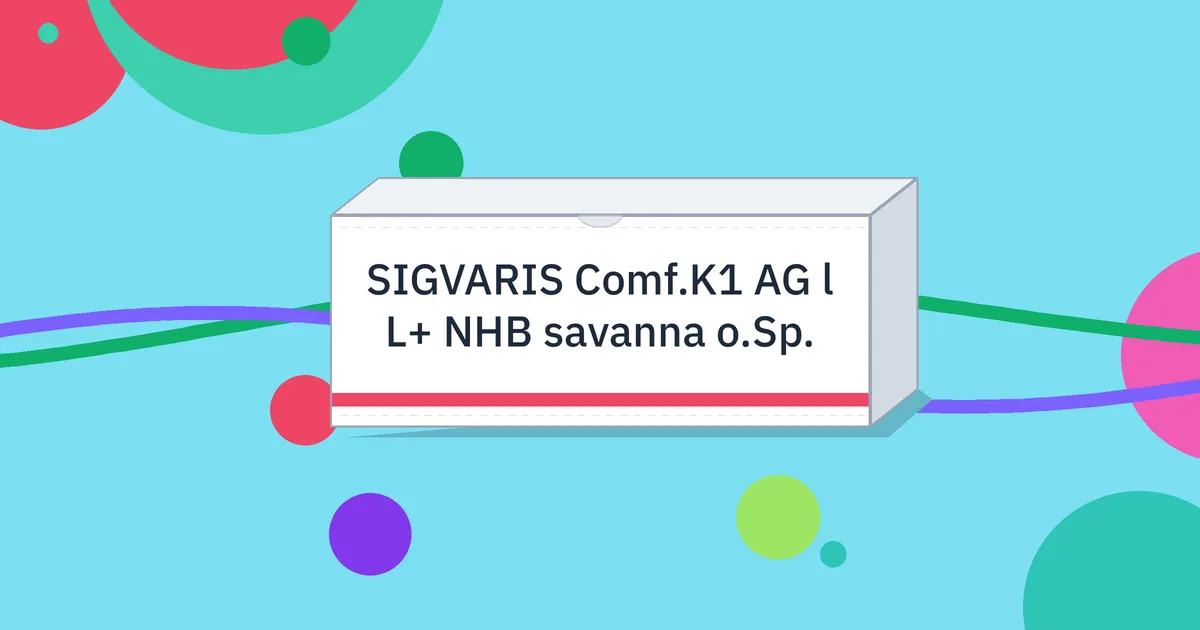 Symbolbild: Packung mit der Aufschrift SIGVARIS Comf.K1 AG l L+ NHB savanna o.Sp. (PZN 17098954) – Verfügbarkeit und Bezug in Apotheken in Frankfurt am Main