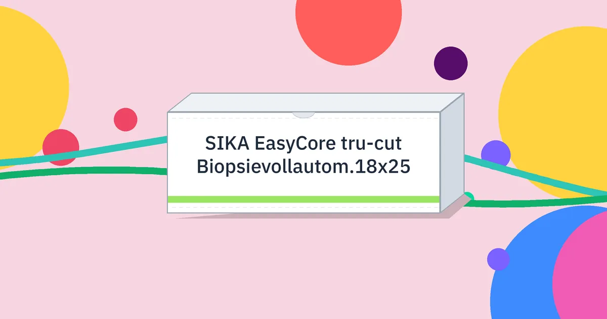 Symbolbild: Packung mit der Aufschrift SIKA EasyCore tru-cut Biopsievollautom.18x25 (PZN 00297141) – Verfügbarkeit und Bezug in Apotheken in Frankfurt am Main