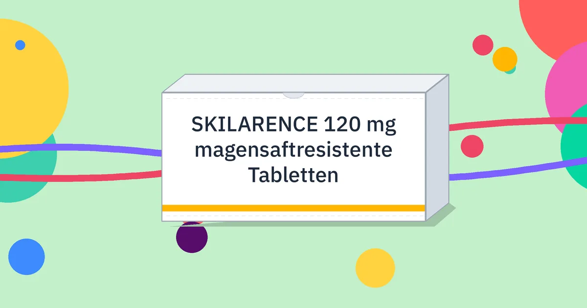 Symbolbild: Packung mit der Aufschrift SKILARENCE 120 mg magensaftresistente Tabletten (PZN 14036148) – Verfügbarkeit und Bezug in Apotheken in Frankfurt am Main