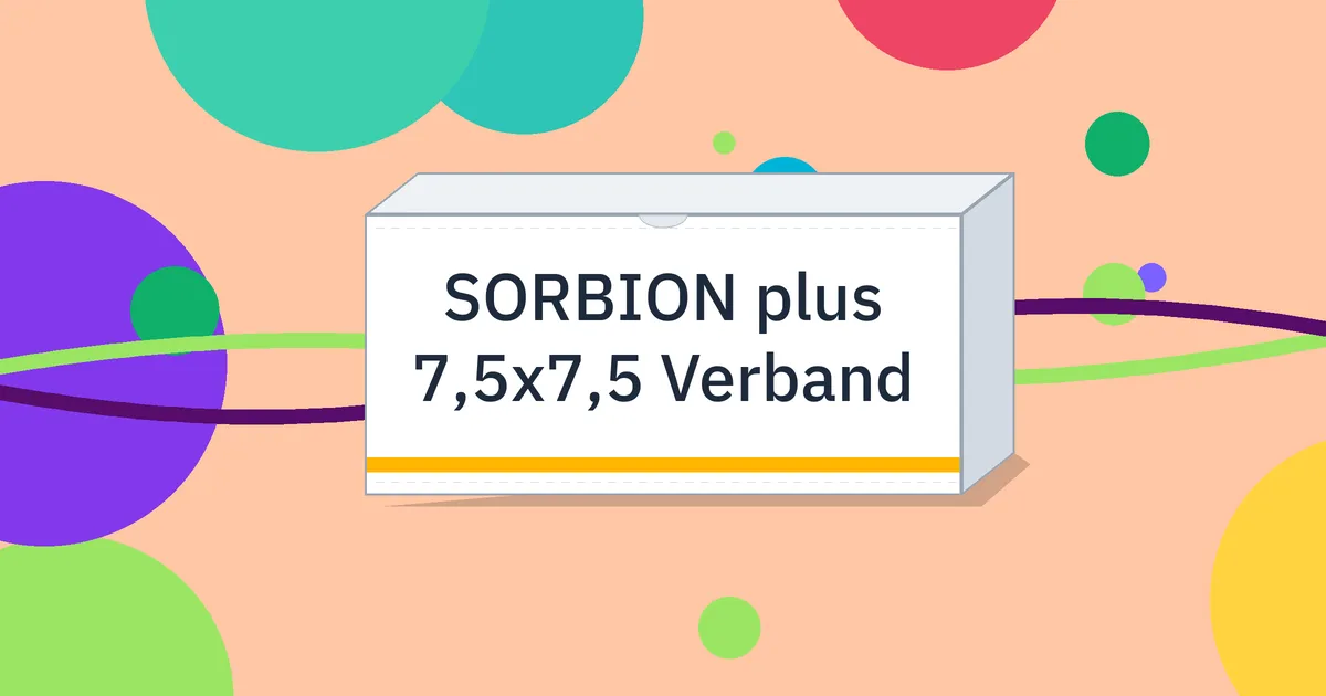 Symbolbild: Packung mit der Aufschrift SORBION plus 7,5x7,5 Verband (PZN 06099318) – Verfügbarkeit und Bezug in Apotheken in Frankfurt am Main