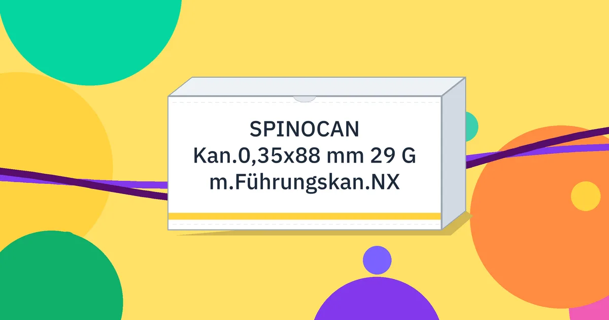 Symbolbild: Packung mit der Aufschrift SPINOCAN Kan.0,35x88 mm 29 G m.Führungskan.NX (PZN 18727381) – Verfügbarkeit und Bezug in Apotheken in Frankfurt am Main