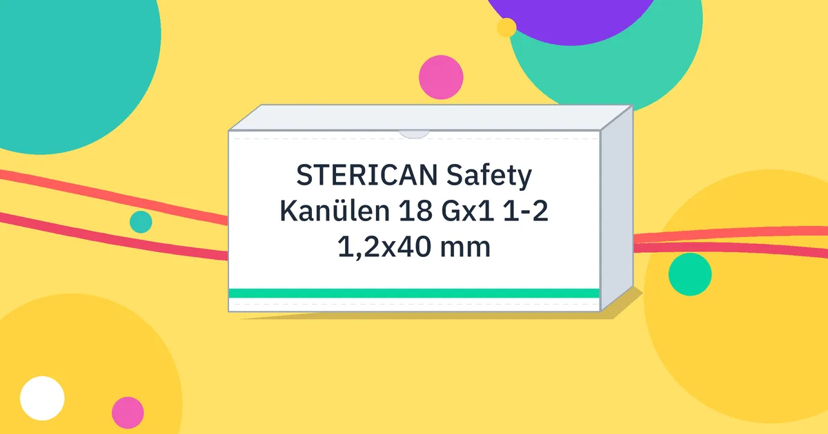 Symbolbild: Packung mit der Aufschrift STERICAN Safety Kanülen 18 Gx1 1-2 1,2x40 mm (PZN 18472426) – Verfügbarkeit und Bezug in Apotheken in Frankfurt am Main