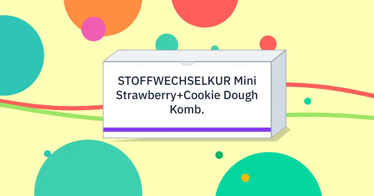 Symbolbild: Packung mit der Aufschrift STOFFWECHSELKUR Mini Strawberry+Cookie Dough Komb. (PZN 14044780) – Verfügbarkeit und Bezug in Apotheken in Frankfurt am Main