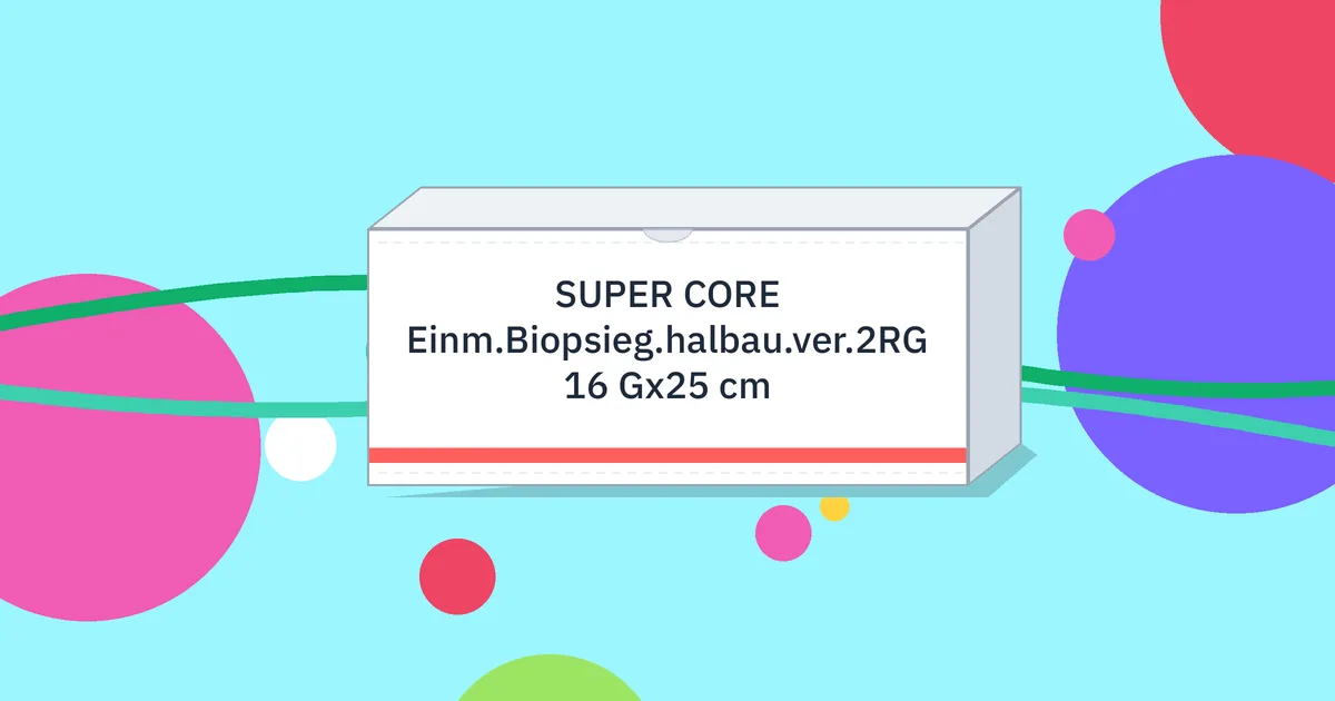 Symbolbild: Packung mit der Aufschrift SUPER CORE Einm.Biopsieg.halbau.ver.2RG 16 Gx25 cm (PZN 07100182) – Verfügbarkeit und Bezug in Apotheken in Frankfurt am Main