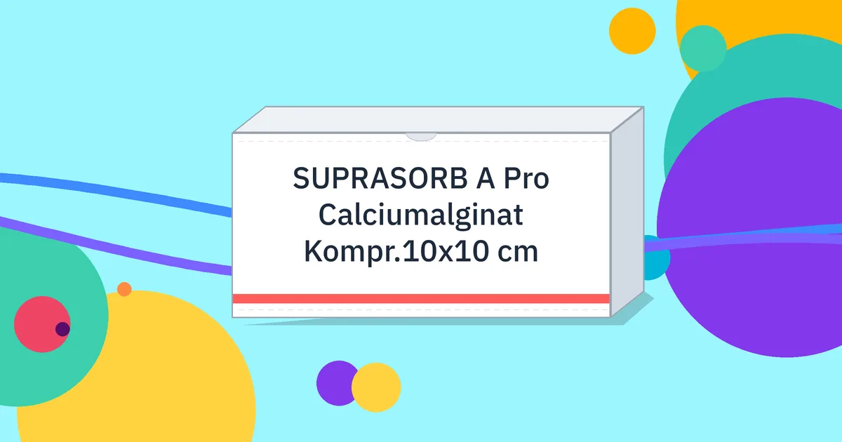 Symbolbild: Packung mit der Aufschrift SUPRASORB A Pro Calciumalginat Kompr.10x10 cm (PZN 19122958) – Verfügbarkeit und Bezug in Apotheken in Frankfurt am Main