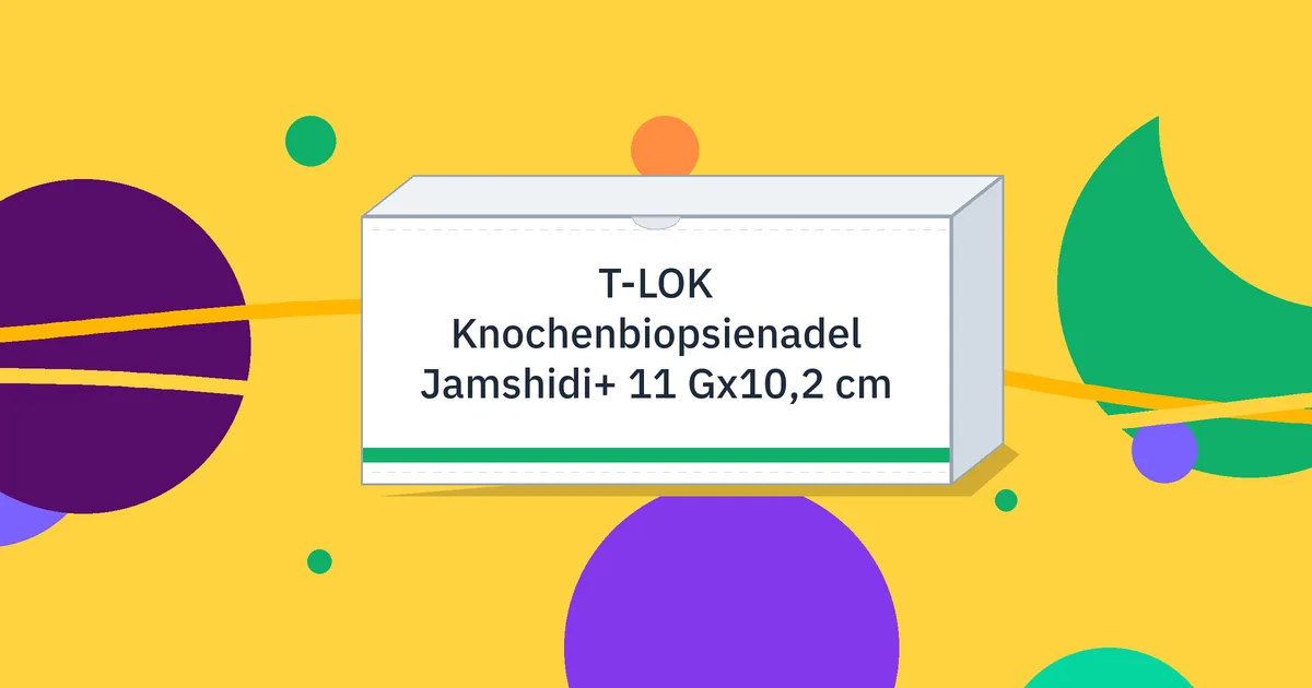 Symbolbild: Packung mit der Aufschrift T-LOK Knochenbiopsienadel Jamshidi+ 11 Gx10,2 cm (PZN 17387109) – Verfügbarkeit und Bezug in Apotheken in Frankfurt am Main