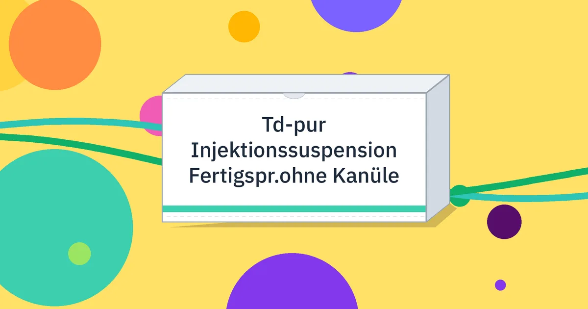 Symbolbild: Packung mit der Aufschrift Td-pur Injektionssuspension Fertigspr.ohne Kanüle (PZN 07566584) – Verfügbarkeit und Bezug in Apotheken in Frankfurt am Main